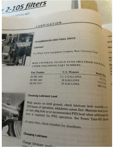 White 2-105 transmission/final drive fluid | Yesterday's Tractors Forums