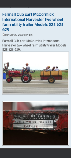 McCormick trailer made for a Cub | Yesterday's Tractors Forums