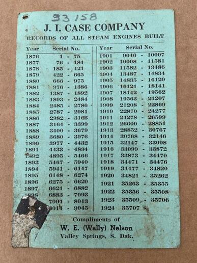 J.I. Case steam engine build dates | Yesterday's Tractors Forums